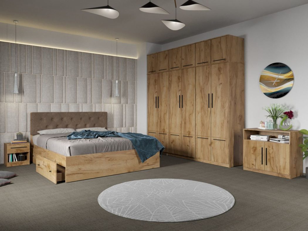 Set mobila dormitor complet Stejar Levi C05 | Transport Gratuit